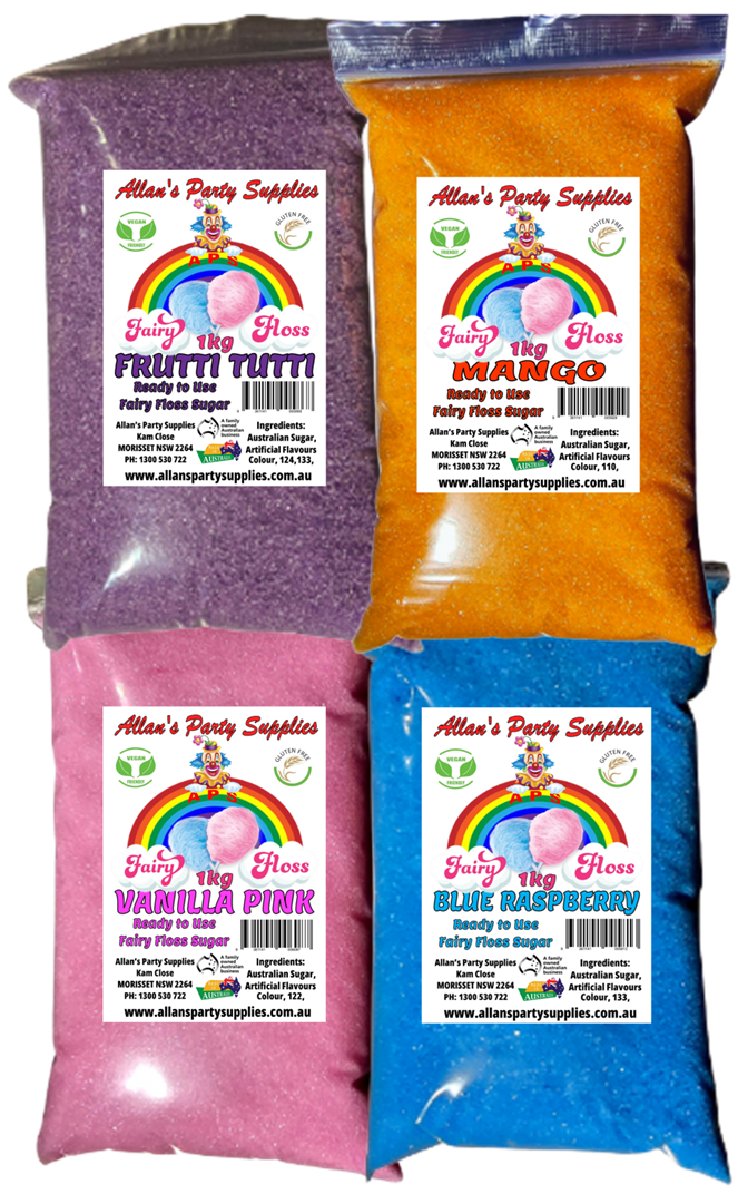 #3 APS, Express Post Pack Fairy Floss Sugar Pre Mixed, 4 x 1kg 200 Ser ...