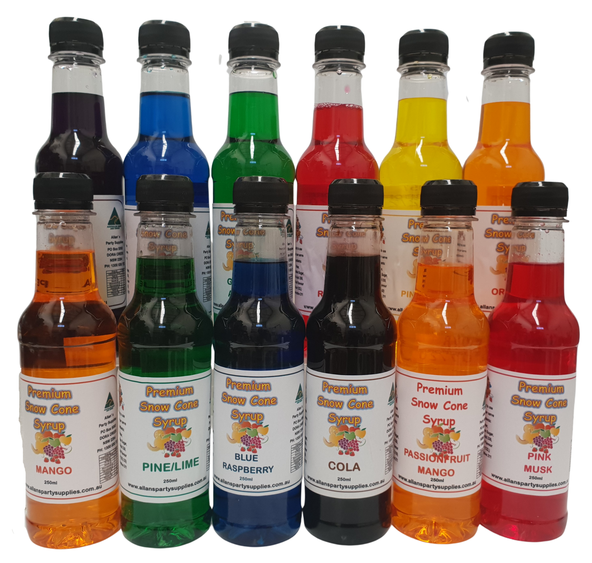 12 x 250ml, Snow Cone Syrups, Ready to Use, Shaved Ice, FREE POSTAGE ...