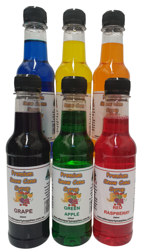 6 x 250ML PREMIUM SNOW CONE SYRUPS – Allan's Party Supplies