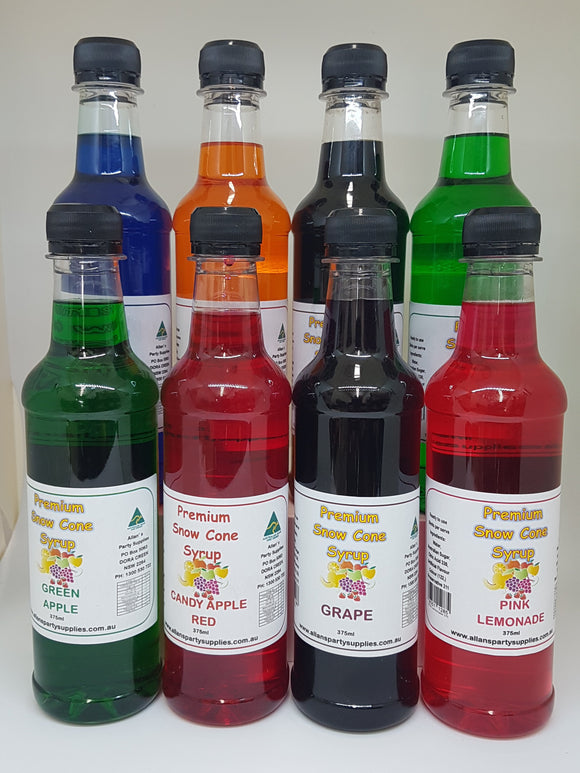 Express post 8 x 375ml Assorted Flavours Snow Cone Syrups with pourers ...