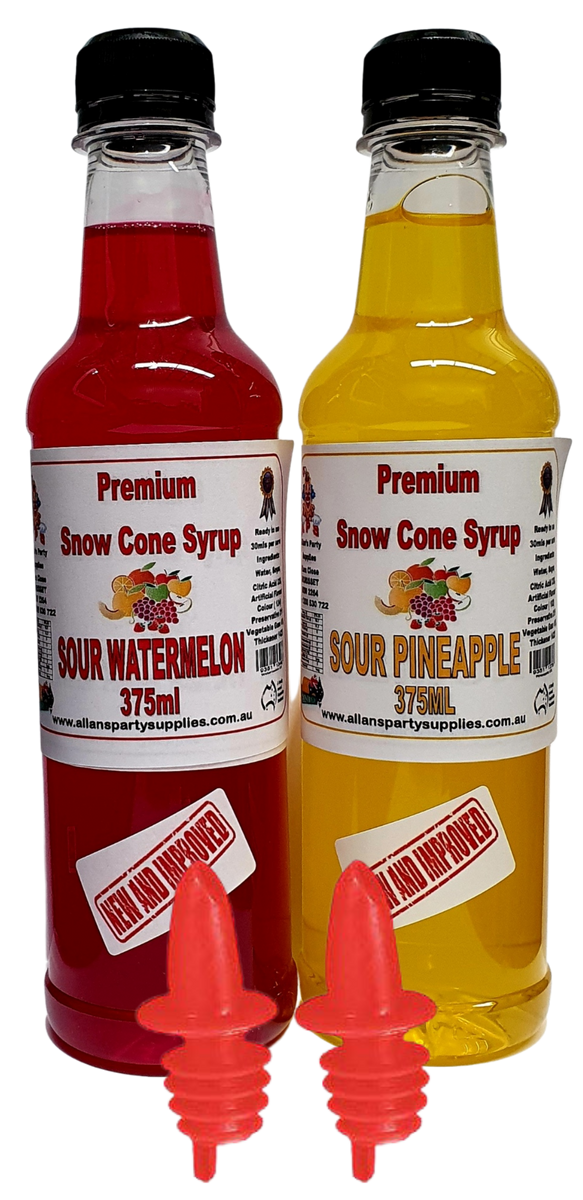 2 x 375ml New Sour Snow Cone Syrups with Bottle Pourers – Allan's Party ...